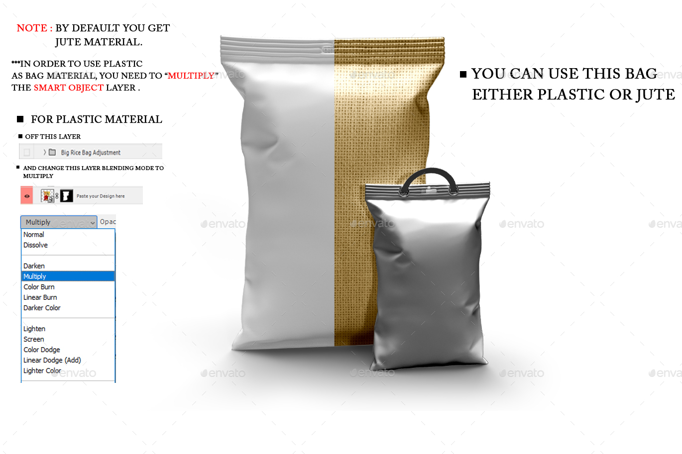 Rice Bag Mockup - Large & Small Rice Bag and Sack Mockup Set, Graphics